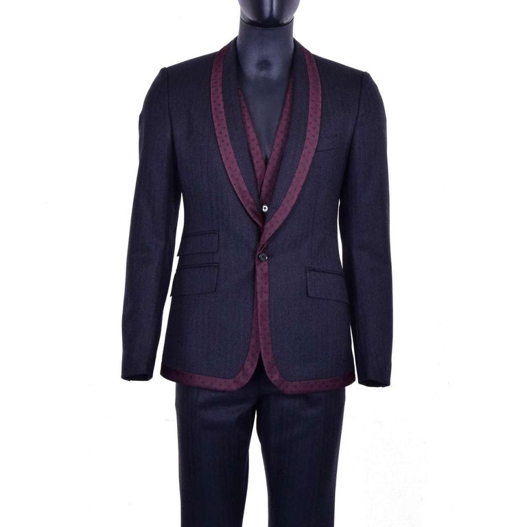 Dolce and Gabbana - 3-Pieces Virgin Wool Suit Gray Bordeaux 44 For Sale ...