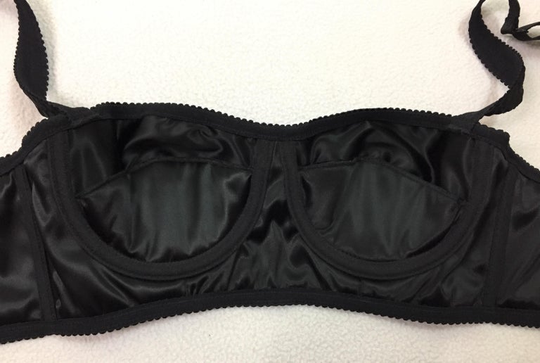 Dolce and Gabbana Alta Moda Haute Couture Black Satin Bra Crop Top at ...