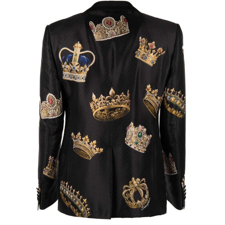 Dolce and Gabbana Baroque Crown Jacquard Silk Tuxedo Blazer Black Gold ...