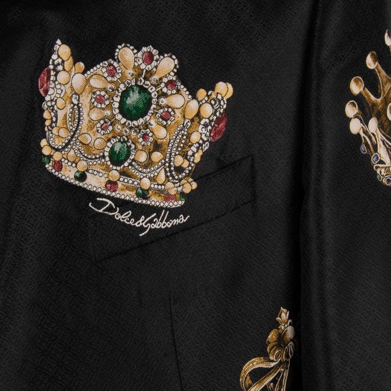Dolce and Gabbana Baroque Crown Jacquard Silk Tuxedo Blazer Black Gold ...