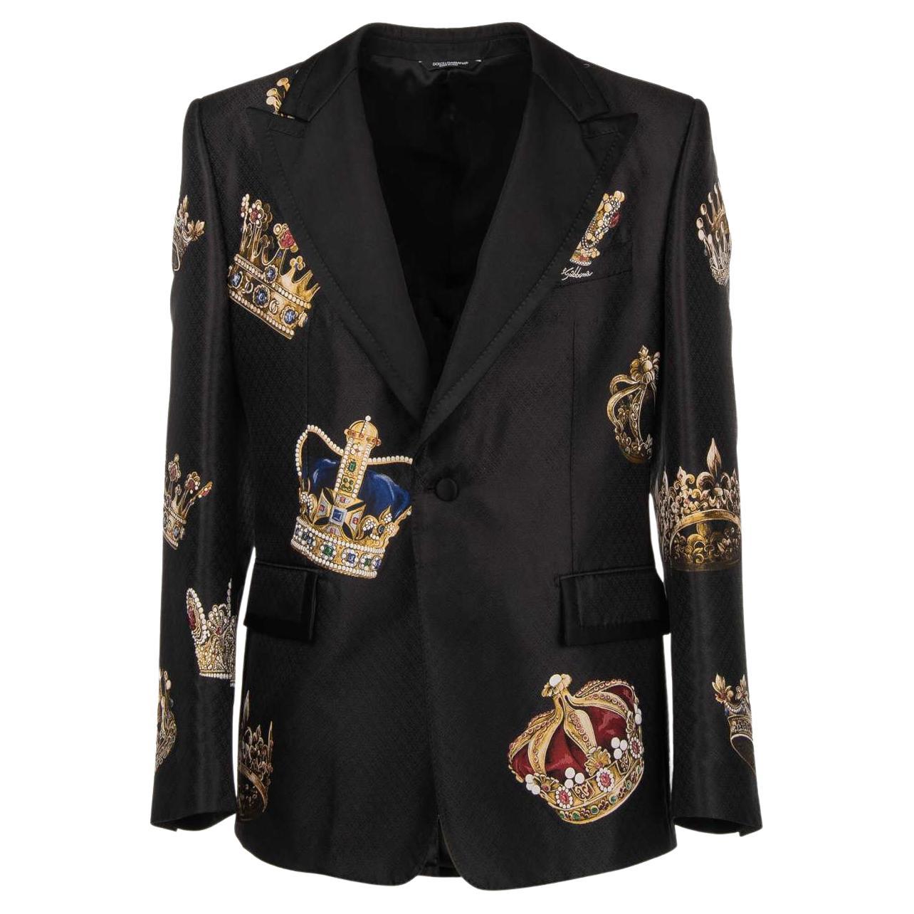 Dolce and Gabbana Baroque Crown Jacquard Silk Tuxedo Blazer Black Gold ...