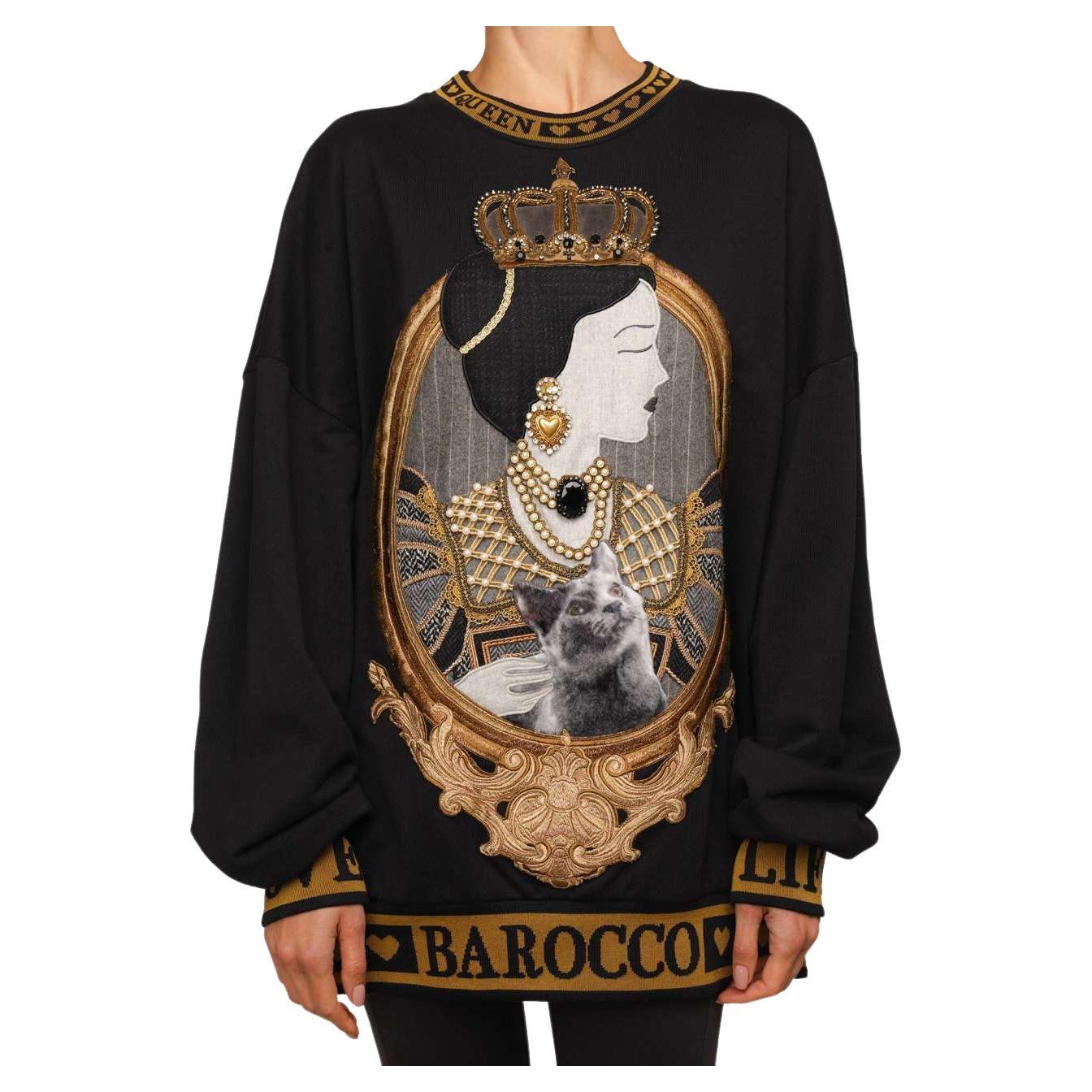 D&G Velvet Hoody Sweater with San Michele Crown King Embroidery ...
