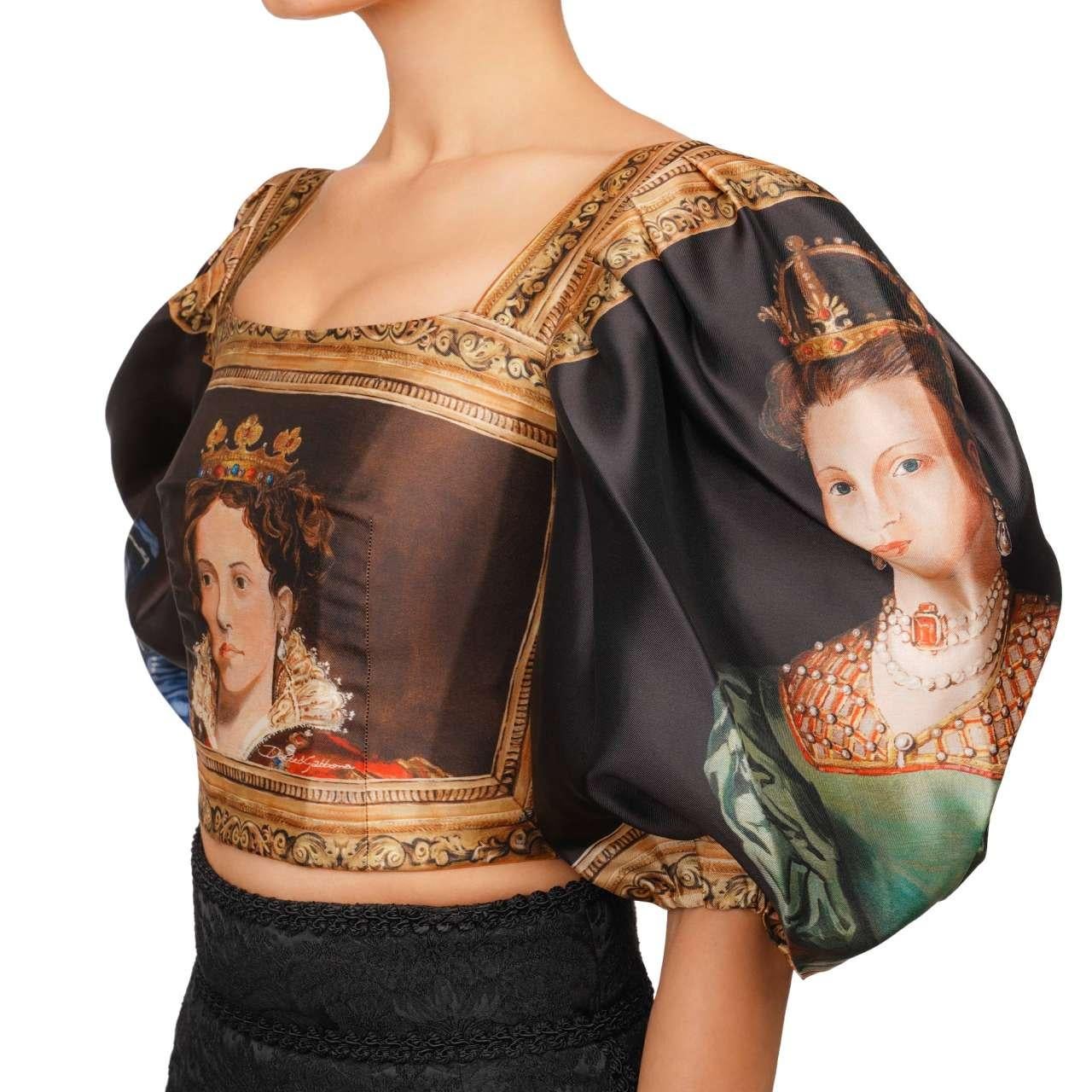 Dolce and Gabbana Baroque Crown Queen Silk Corsage Top Brown Blue IT 38 ...