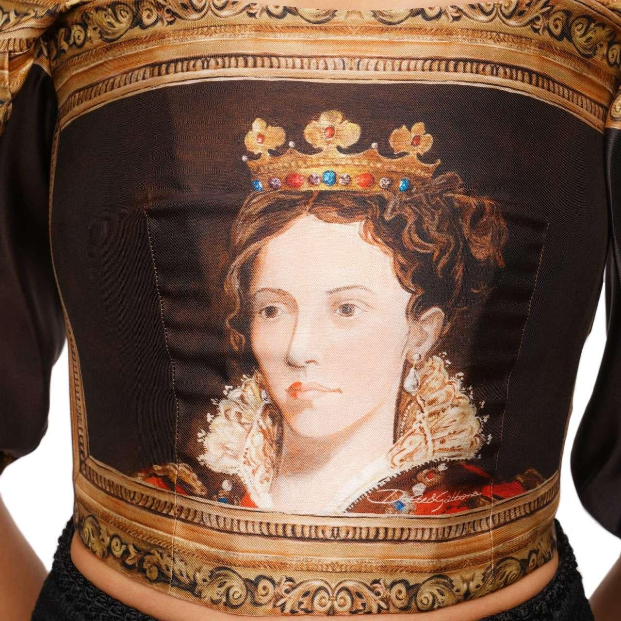 Dolce and Gabbana Baroque Crown Queen Silk Corsage Top Brown Blue IT 38 ...