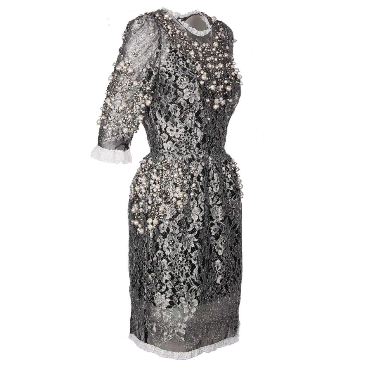 Dolce and Gabbana - Baroque Pearls Crystals Lace Dress Silver 40 For ...