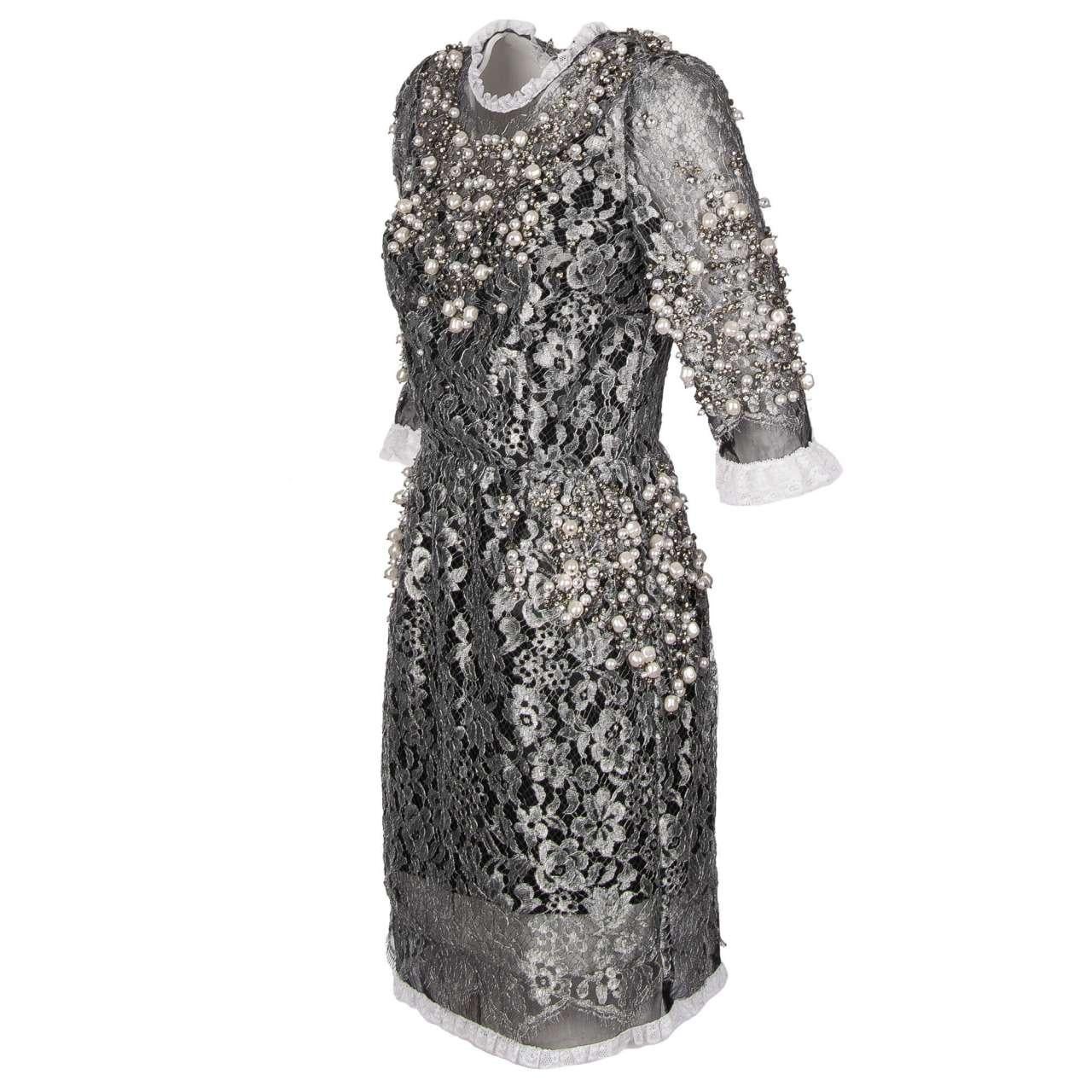 Dolce and Gabbana - Baroque Pearls Crystals Lace Dress Silver 40 For ...