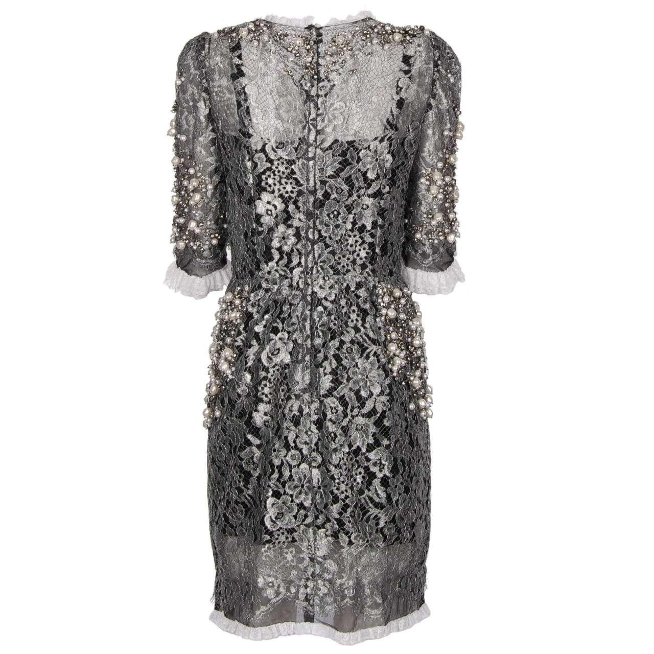 Dolce and Gabbana - Baroque Pearls Crystals Lace Dress Silver 40 For ...