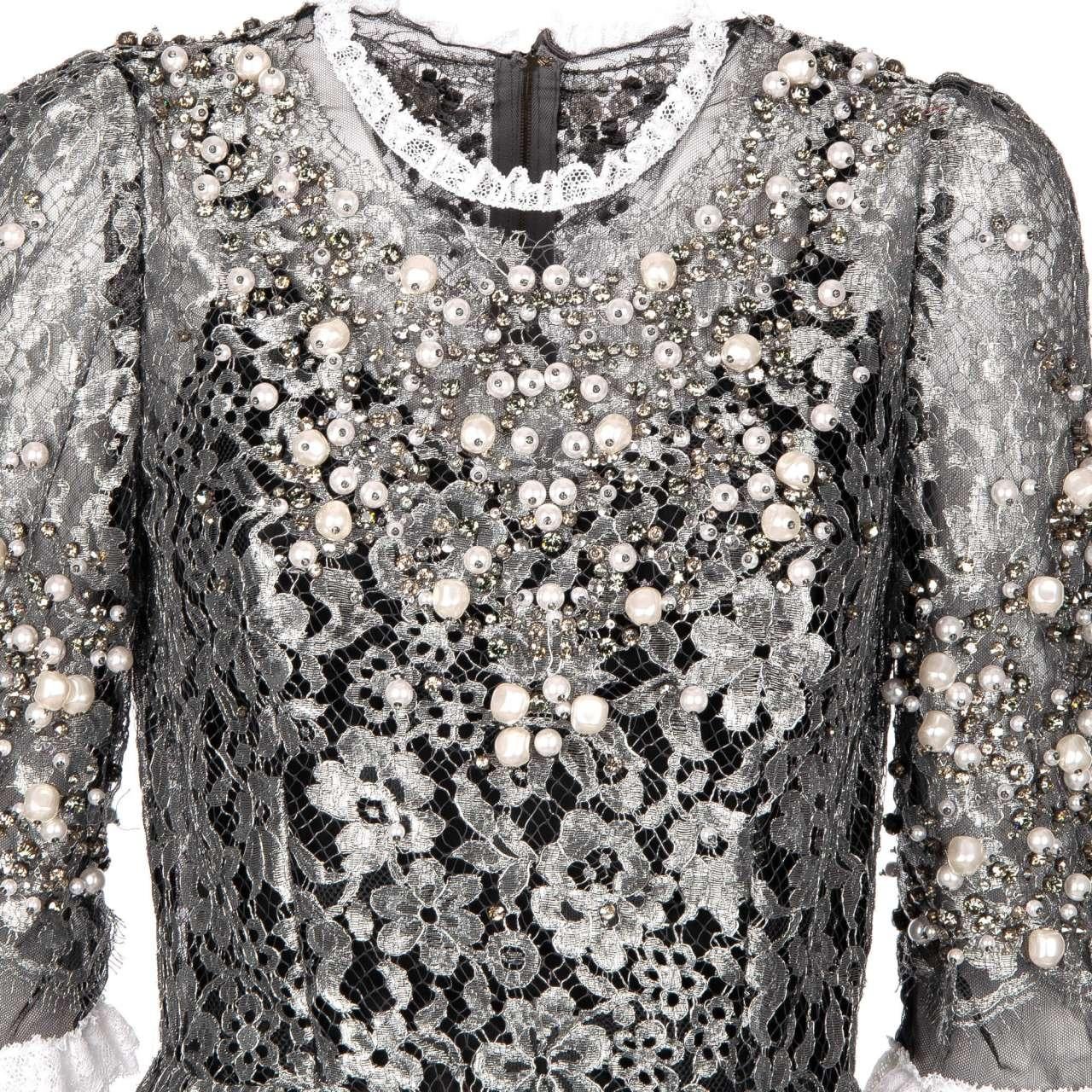 Dolce and Gabbana - Baroque Pearls Crystals Lace Dress Silver 40 For ...