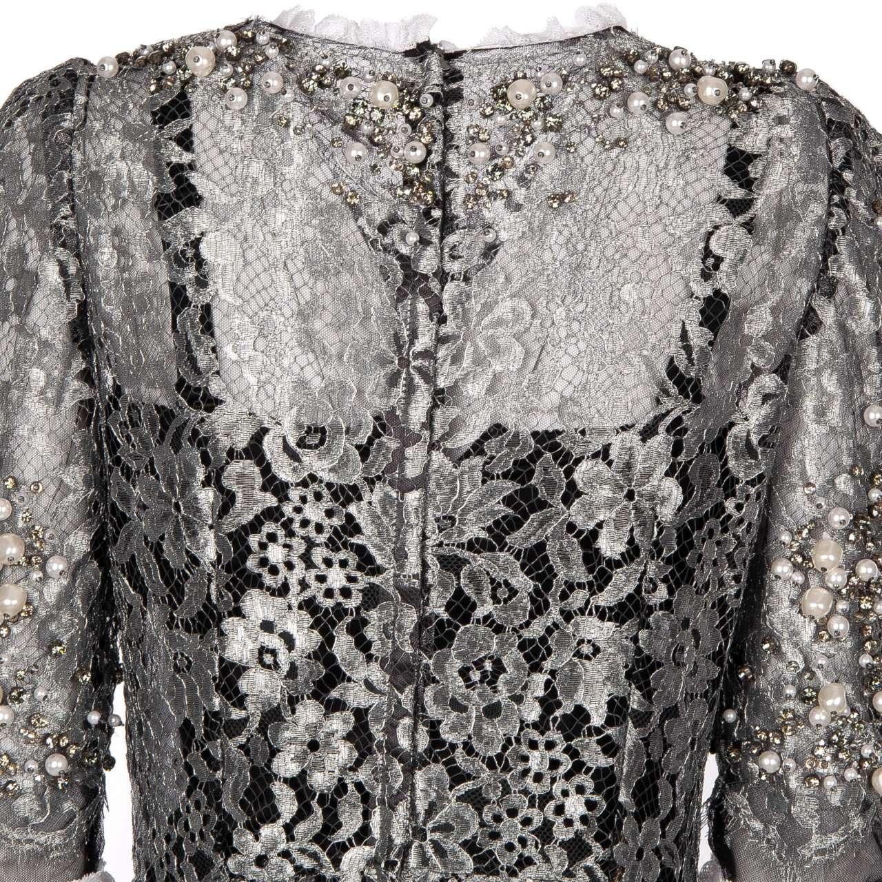 Dolce and Gabbana - Baroque Pearls Crystals Lace Dress Silver 40 For ...