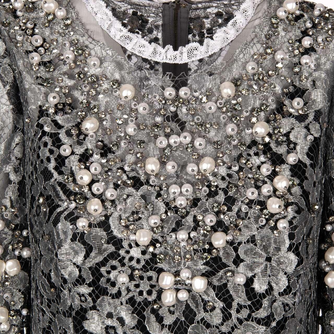Dolce and Gabbana - Baroque Pearls Crystals Lace Dress Silver 40 For ...