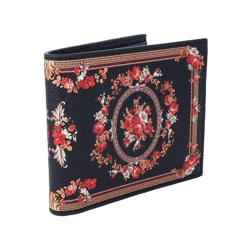 Dolce and Gabbana - Baroque Roses Dauphine Leather Wallet with Logo ...
