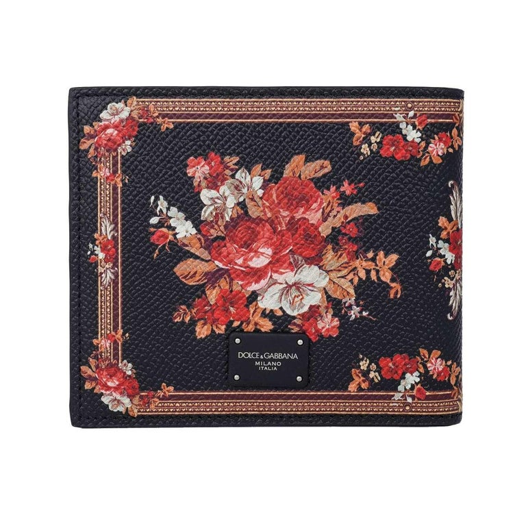 Dolce and Gabbana - Baroque Roses Dauphine Leather Wallet with Logo ...