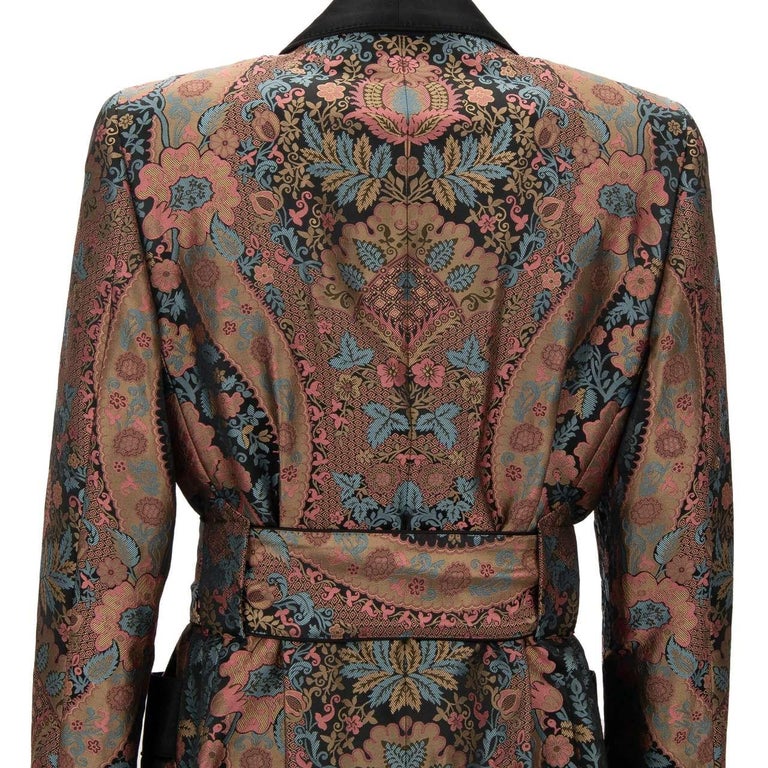 Dolce and Gabbana Baroque Silk Jacquard Coat Robe Pink Blue Black 44 34 ...