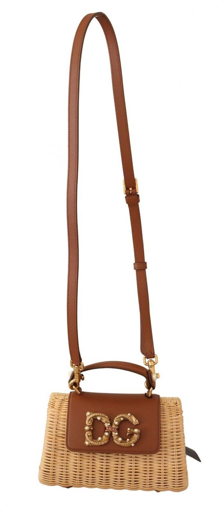Dolce and Gabbana Beige Brown Straw Leather DG Amore Handbag Shoulder ...