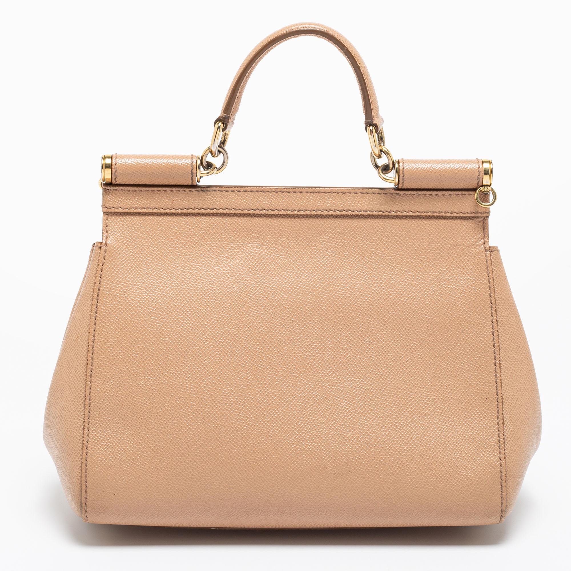 Dolce and Gabbana Beige Leather Medium Miss Sicily Top Handle Bag at ...
