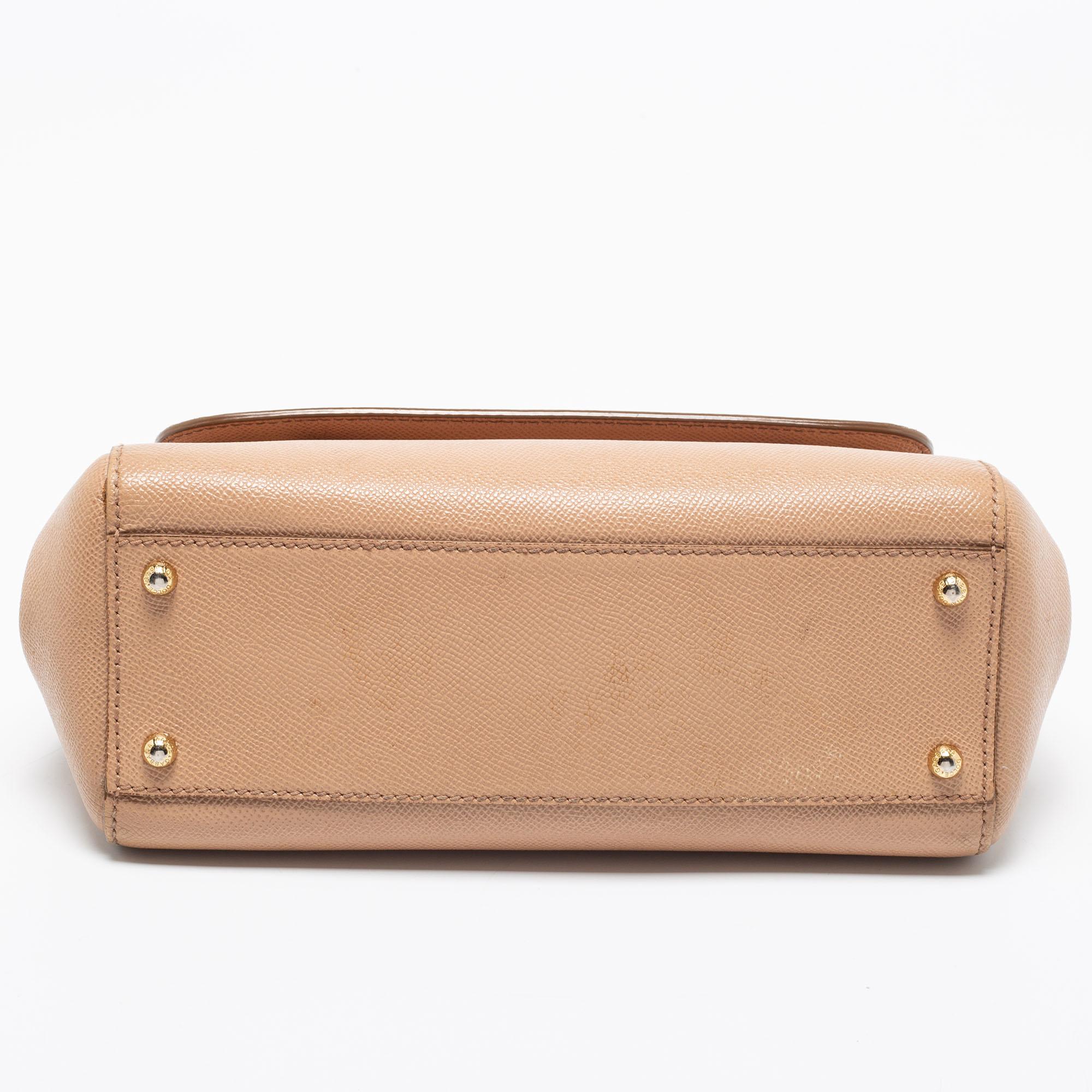 Dolce and Gabbana Beige Leather Medium Miss Sicily Top Handle Bag at ...