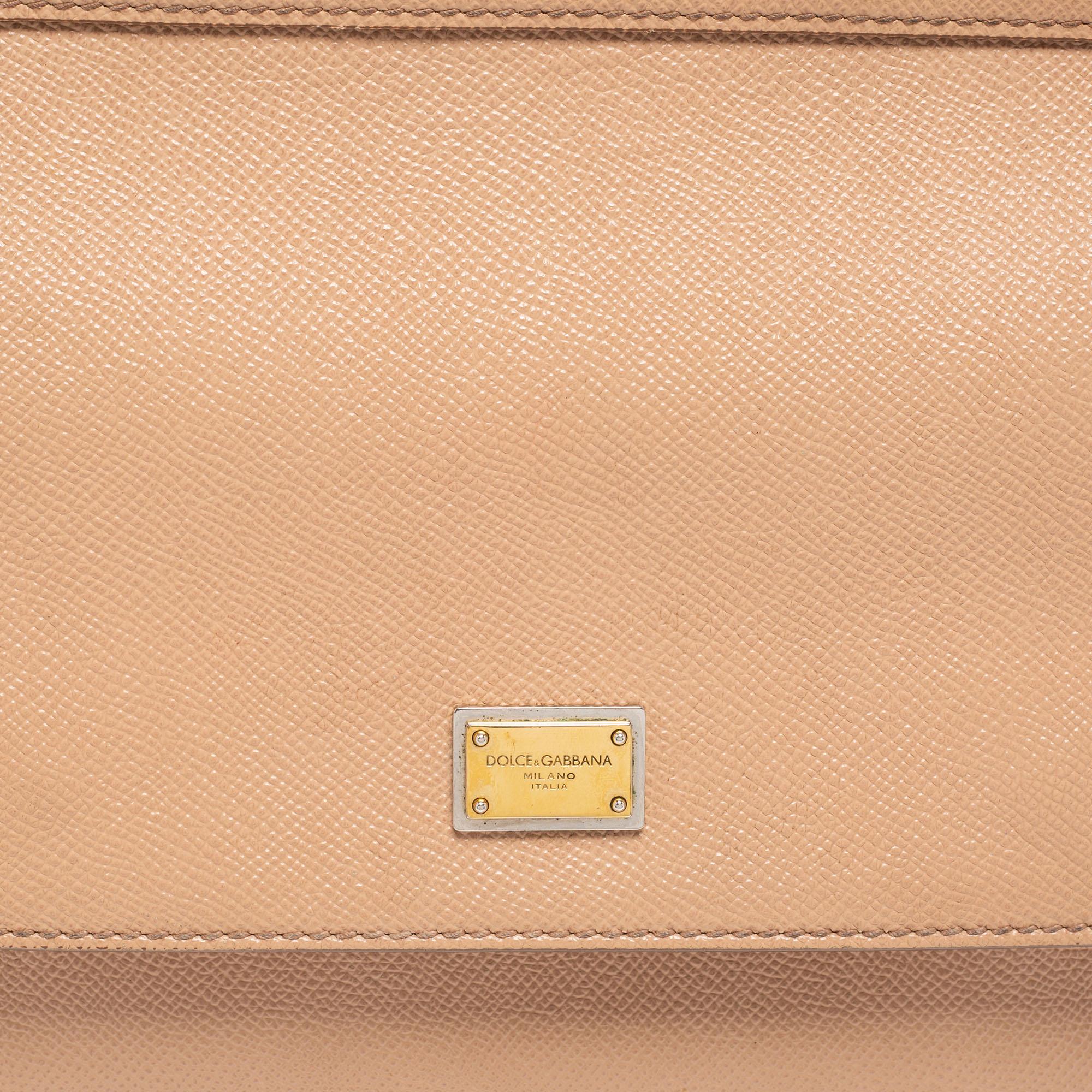 Dolce and Gabbana Beige Leather Medium Miss Sicily Top Handle Bag at ...