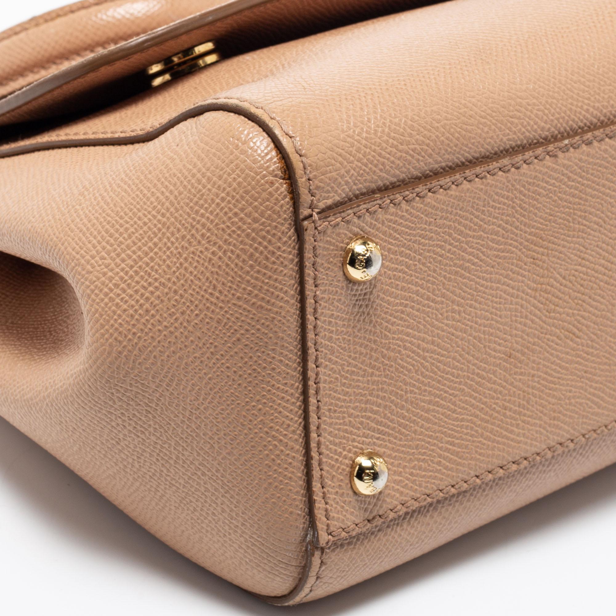 Dolce and Gabbana Beige Leather Medium Miss Sicily Top Handle Bag at ...