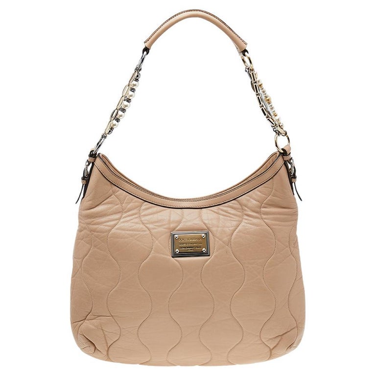 Dolce and Gabbana Beige Leather Miss Charles Hobo at 1stDibs