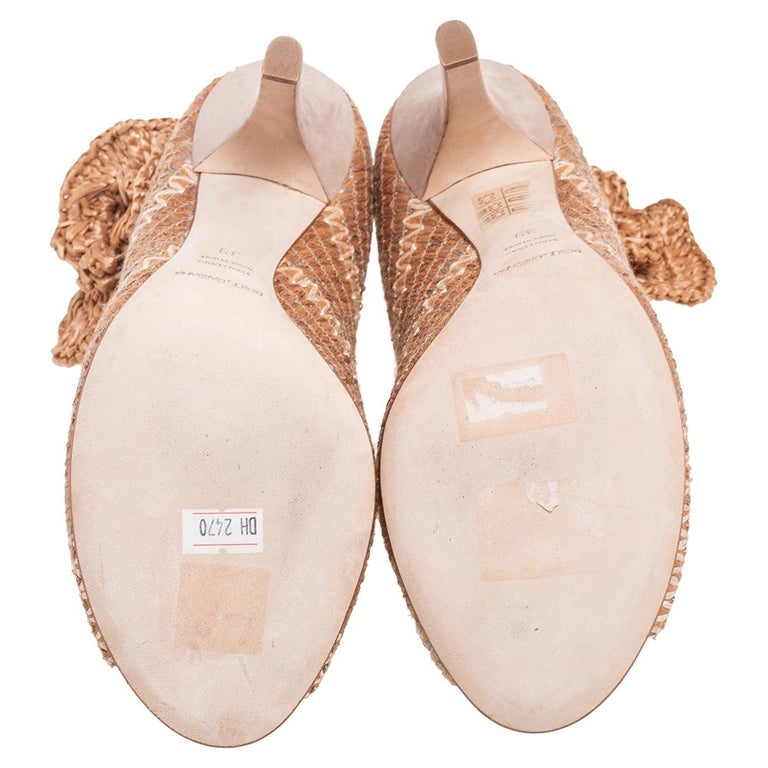 Dolce and Gabbana Beige Raffia Peep Toe Ankle Boots Size 39 For Sale at ...