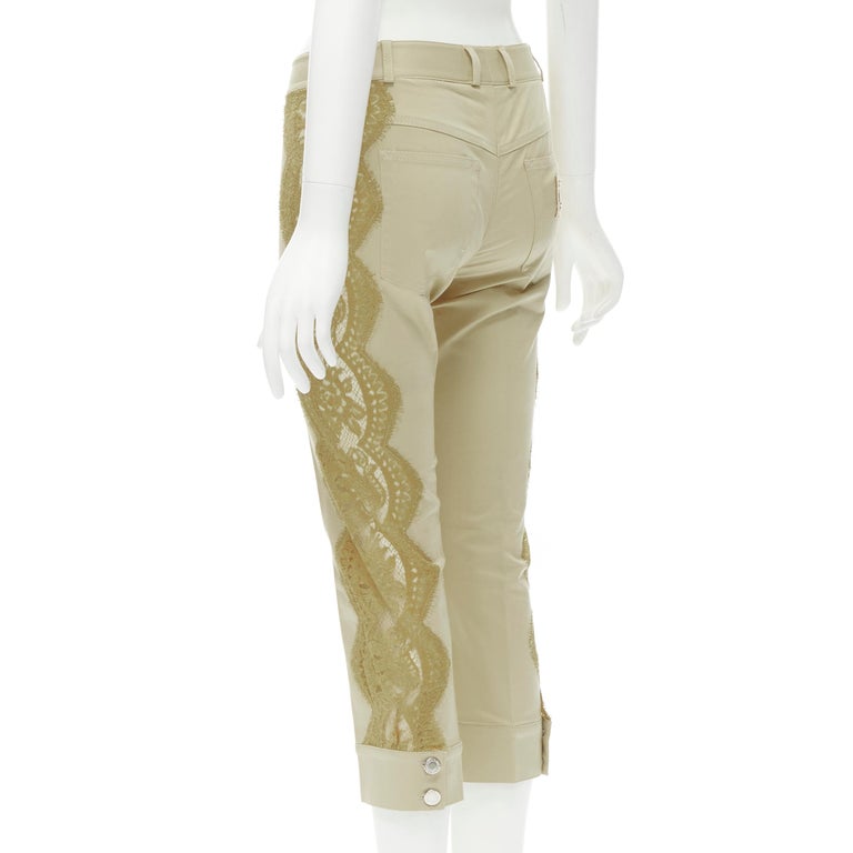 DOLCE GABBANA beige sheer lace insert metal plate cropped pants S For ...