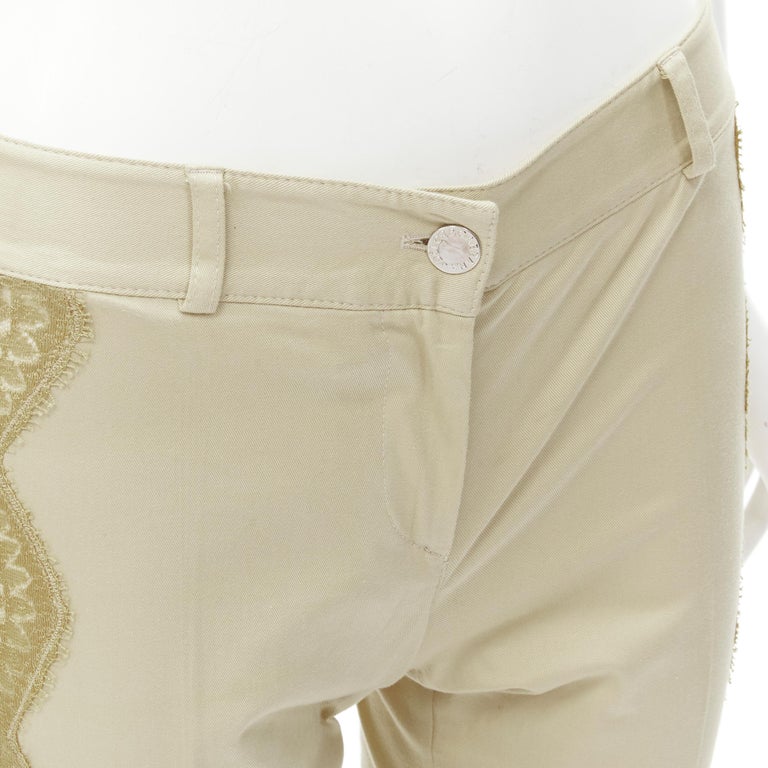 DOLCE GABBANA beige sheer lace insert metal plate cropped pants S For ...