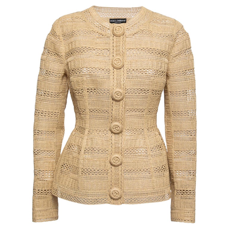 Dolce and Gabbana Beige Straw Structured Button Front Jacket M For Sale ...