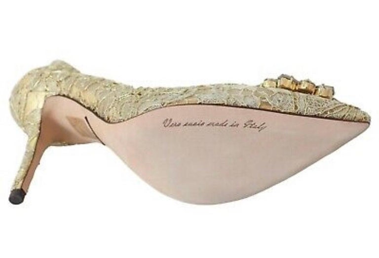 Dolce and Gabbana Bellucci Pumps Shoes Gold Lace Crystal Heels at 1stDibs