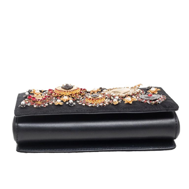 Dolce and Gabbana Black Brocade Fabric and Leather Heart Embellished ...