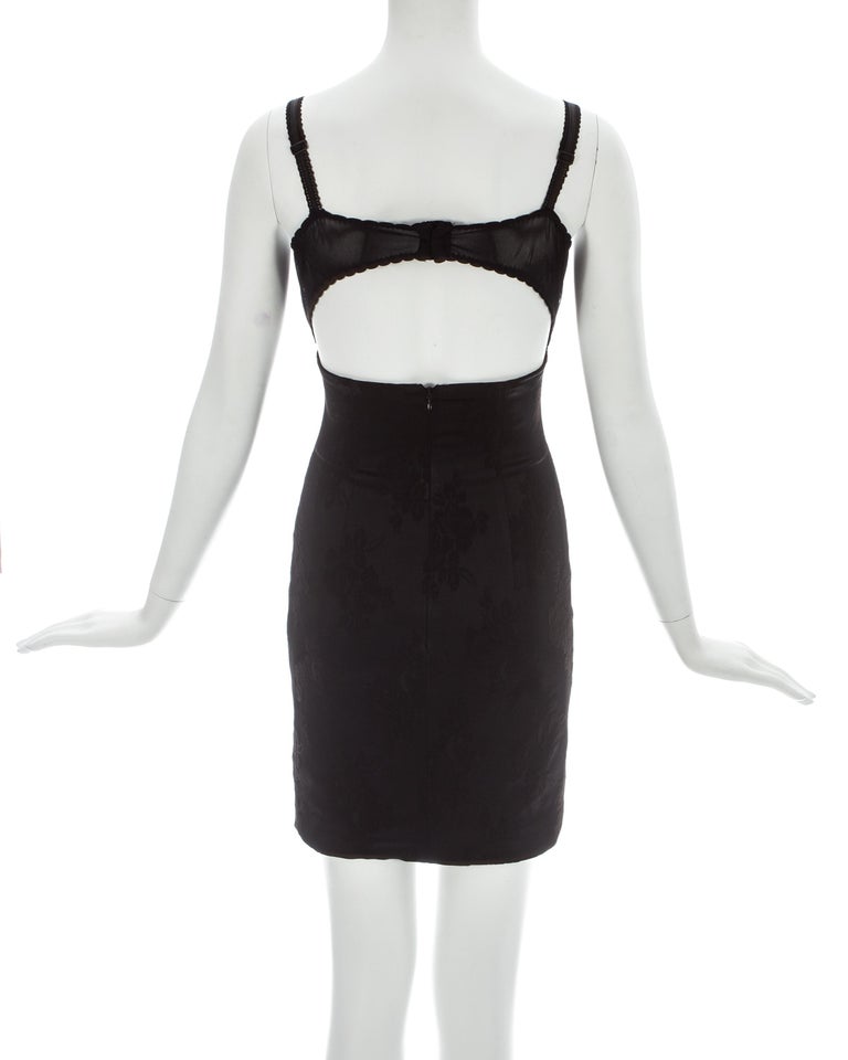 Dolce And Gabbana Black Brocade Mini Dress With Exposed Bra A W 1997