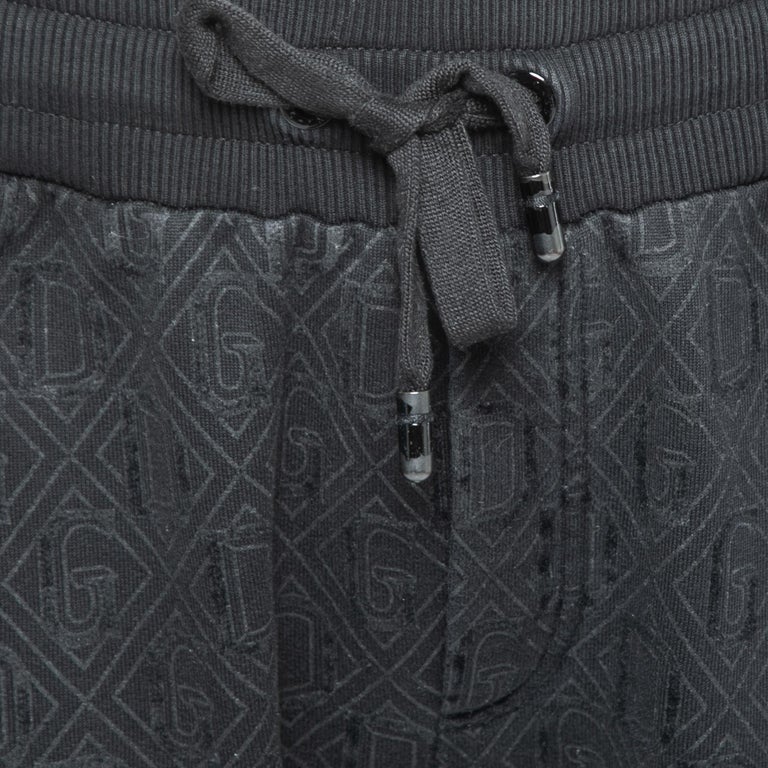 Dolce and Gabbana Black Cotton DG Printed Track Pants M For Sale at 1stDibs