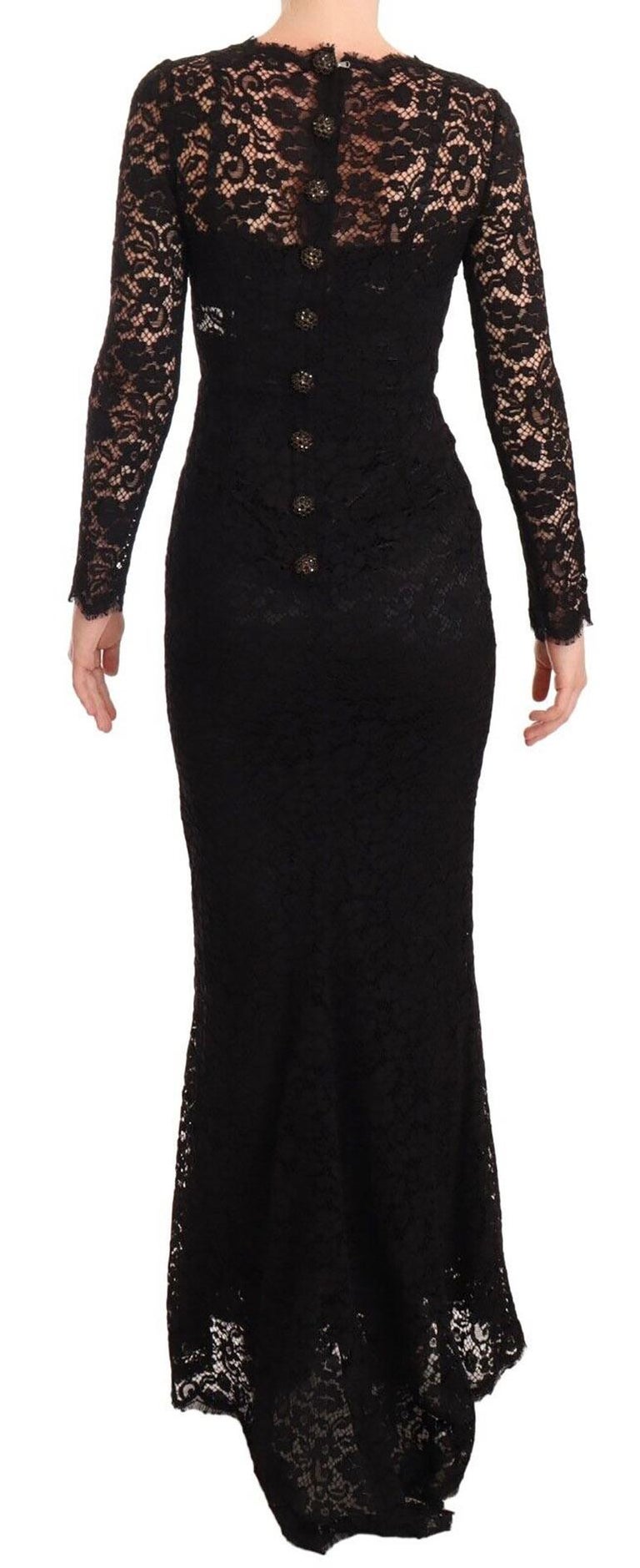 Dolce and Gabbana Black Cotton Lace Floral Sheath Maxi Dress Mermaid ...