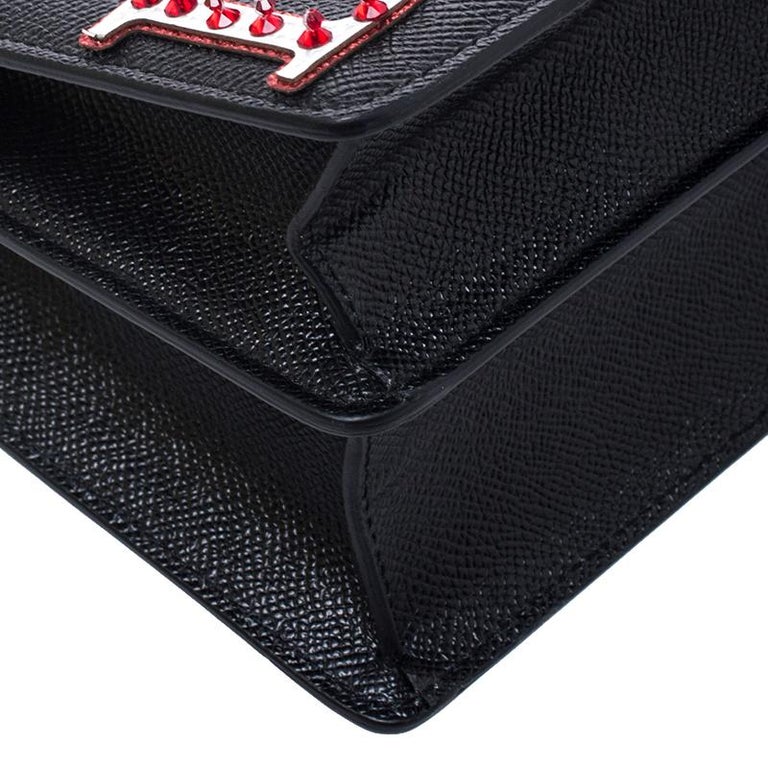 Dolce and Gabbana Black Embellished Leather Lucia Glorious Shoulder Bag ...