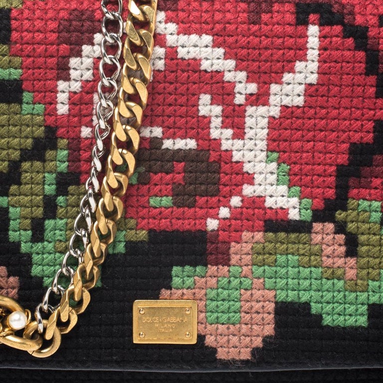 Dolce and Gabbana Black Floral Cross Stitch Fabric Miss Charles ...