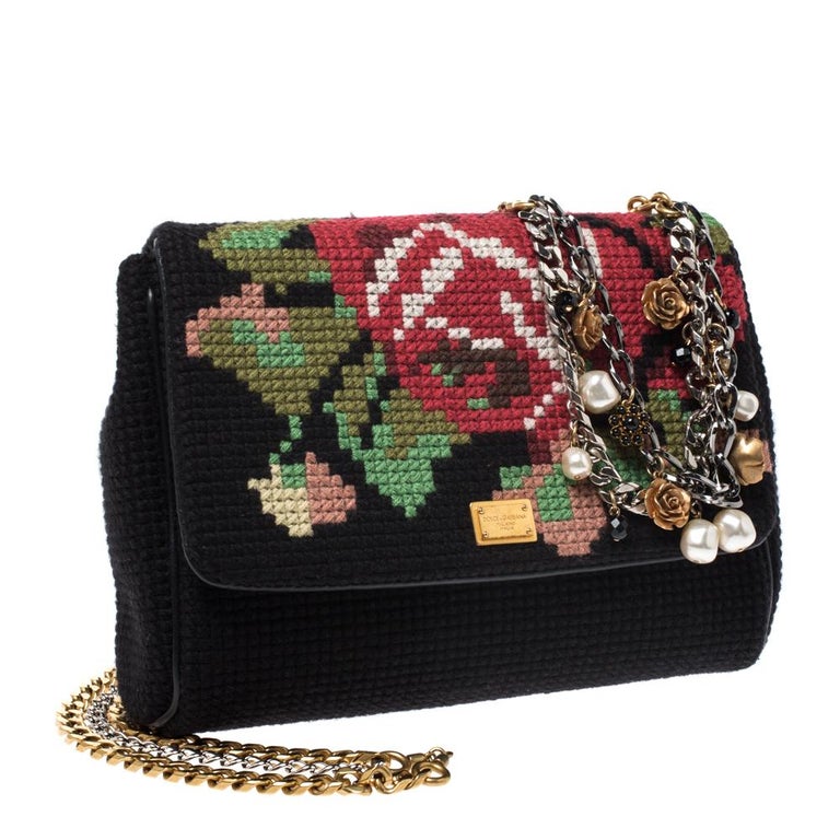 Dolce and Gabbana Black Floral Cross Stitch Fabric Miss Charles ...