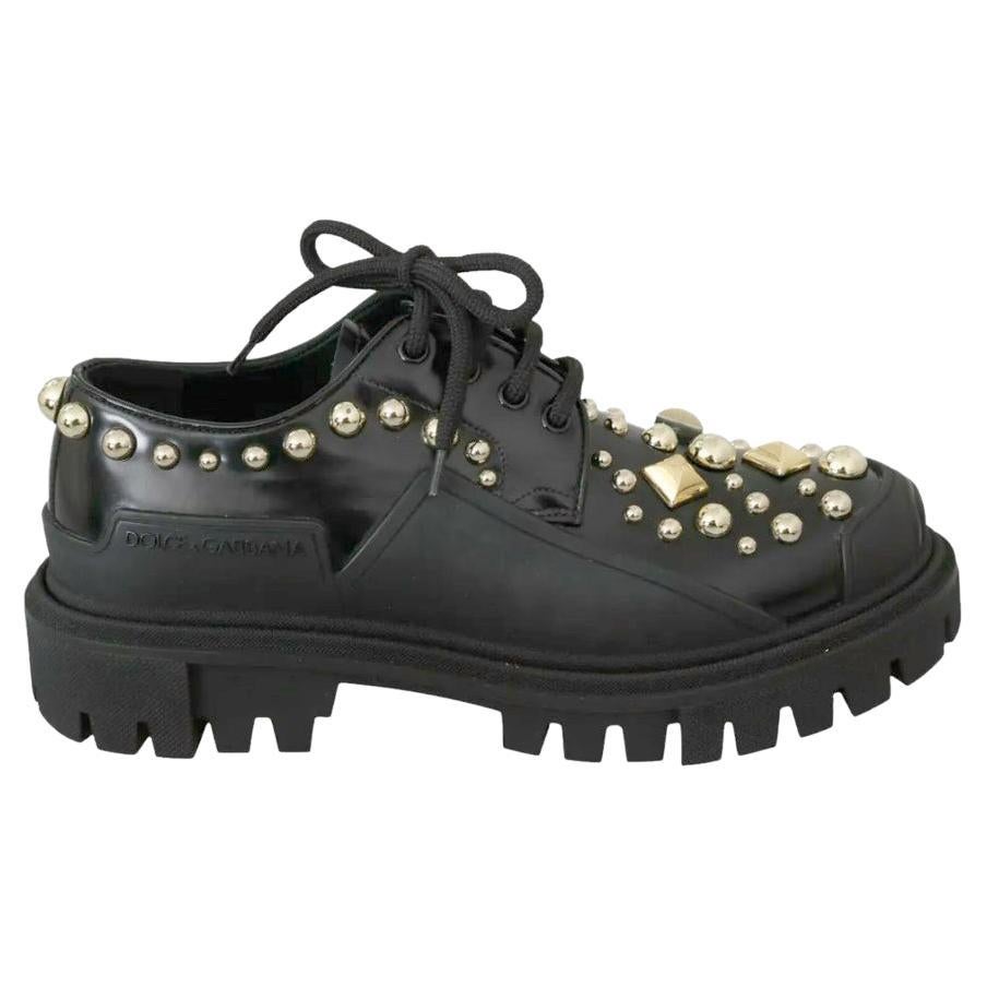 Dolce and Gabbana Bottes en cuir noir et or Brogues Casual Shoes avec ...