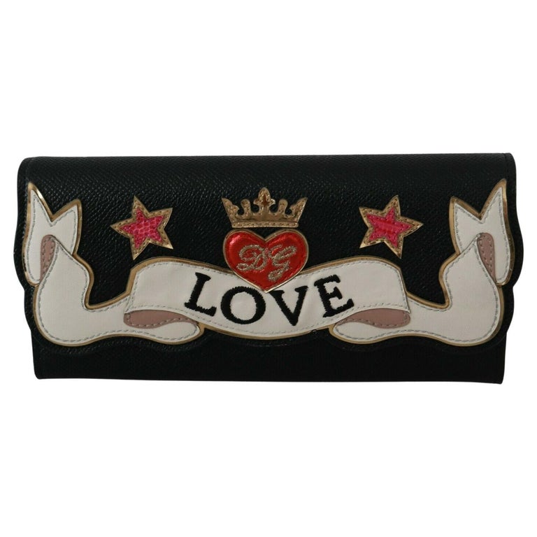 Dolce and Gabbana Black Gold Leather Love DG Wallet Continental Bifold ...