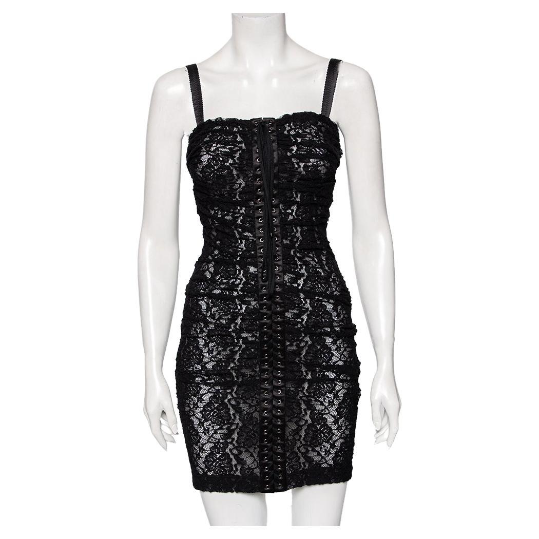 Dolce and Gabbana Black Lace Ruched Sleeveless Mini Dress XS at 1stDibs ...
