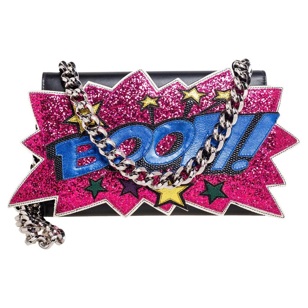 Dolce and Gabbana Black Leather Boom Patch Flap Shoulder Bag at 1stDibs