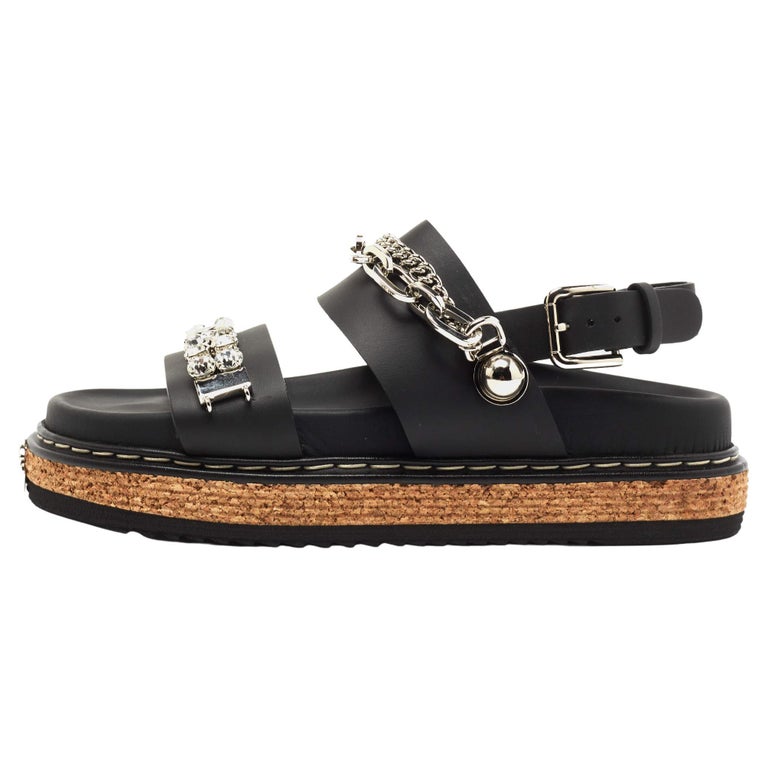 Dolce and Gabbana Black Leather Crystal Embellished Strap Sandals Size ...