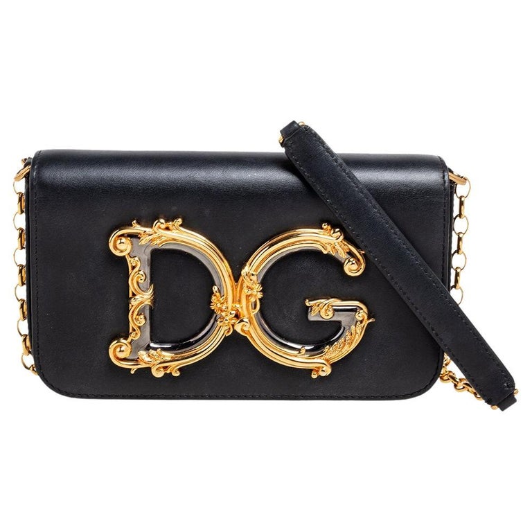 Dolce and Gabbana Black Leather DG Girls Shoulder Bag at 1stDibs