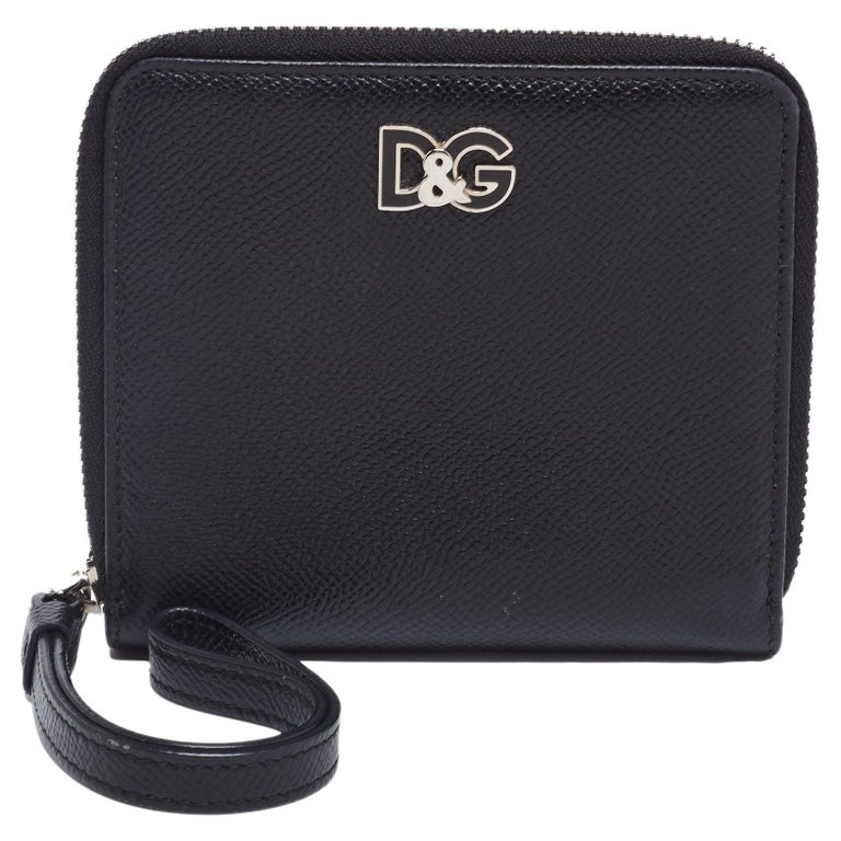 Dolce and Gabbana Black Leather D&G Logo Zip Around Wallet For Sale at ...