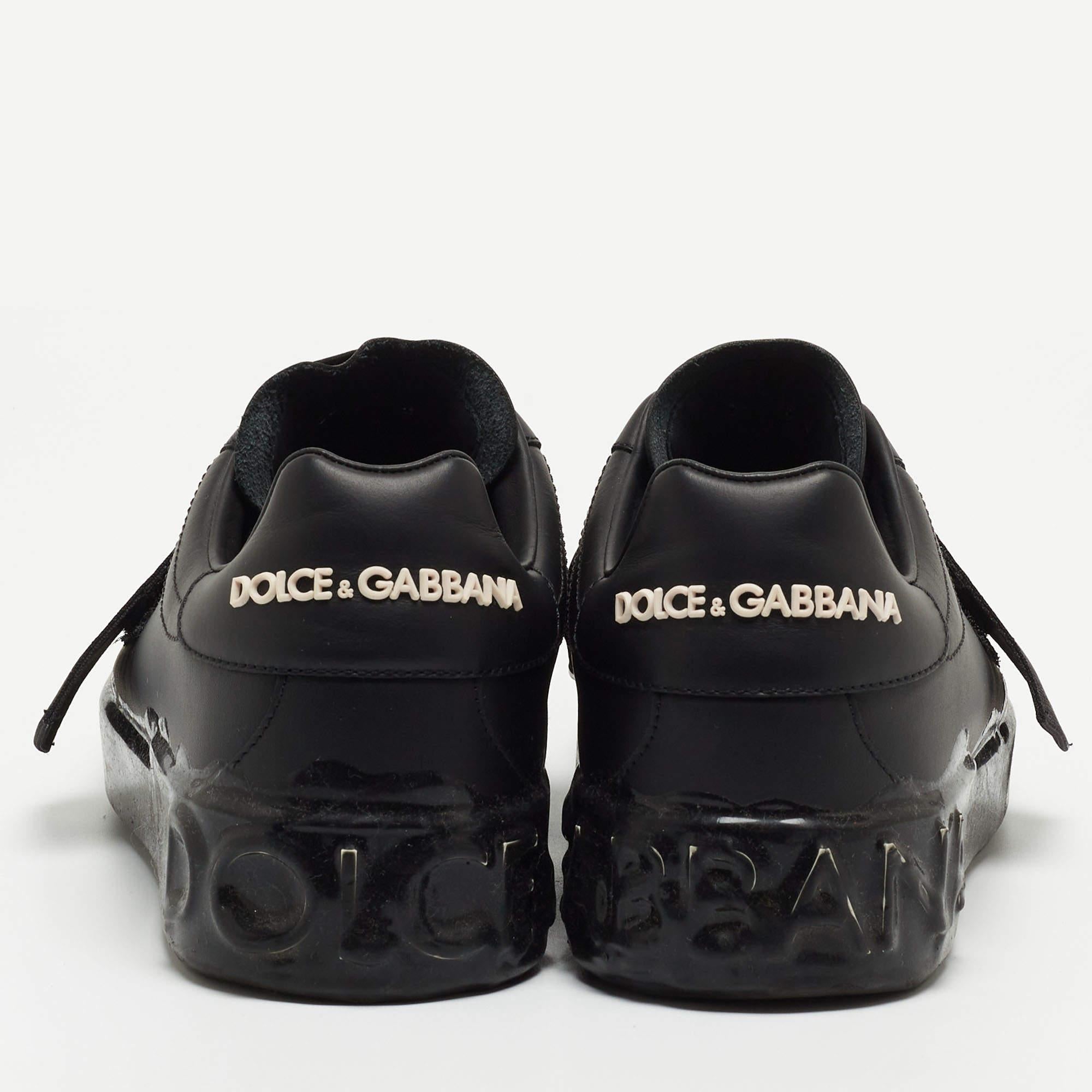 Dolce and Gabbana Black Leather Elastic Logo Low Top Sneakers Size 42 ...