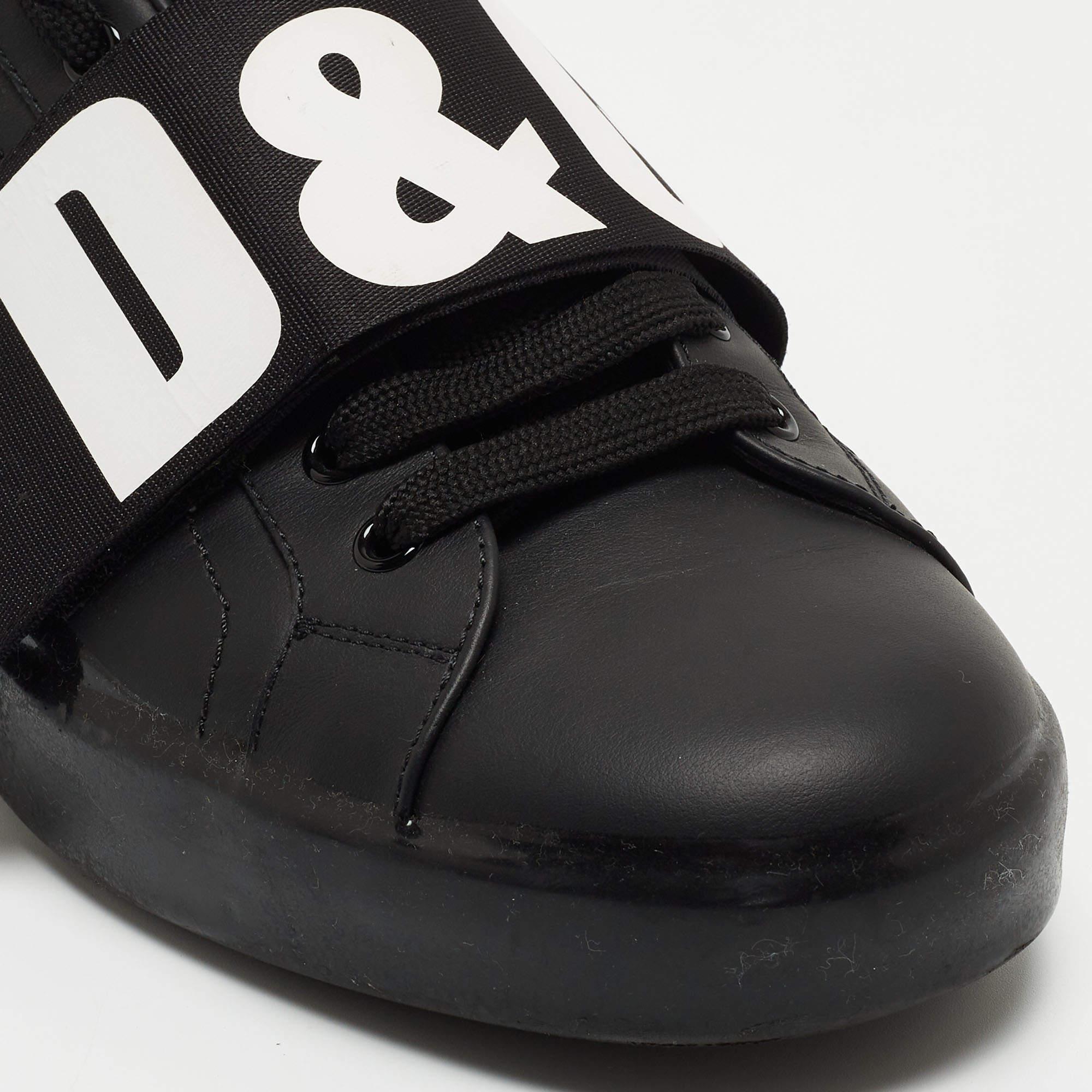 Dolce and Gabbana Black Leather Elastic Logo Low Top Sneakers Size 42 ...
