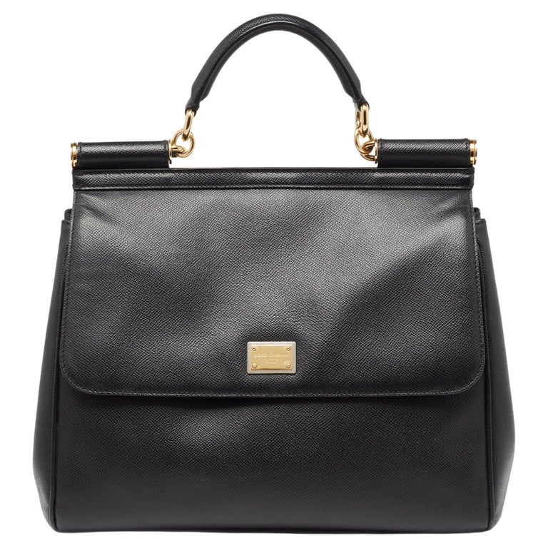 Dolce and Gabbana Black Leather Large Miss Sicily Top Handle Bag at 1stDibs