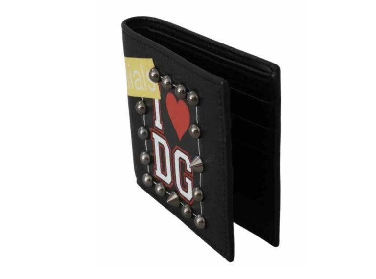Dolce and Gabbana Black Leather Men's I Love DG Studs Bifold Wallet ...