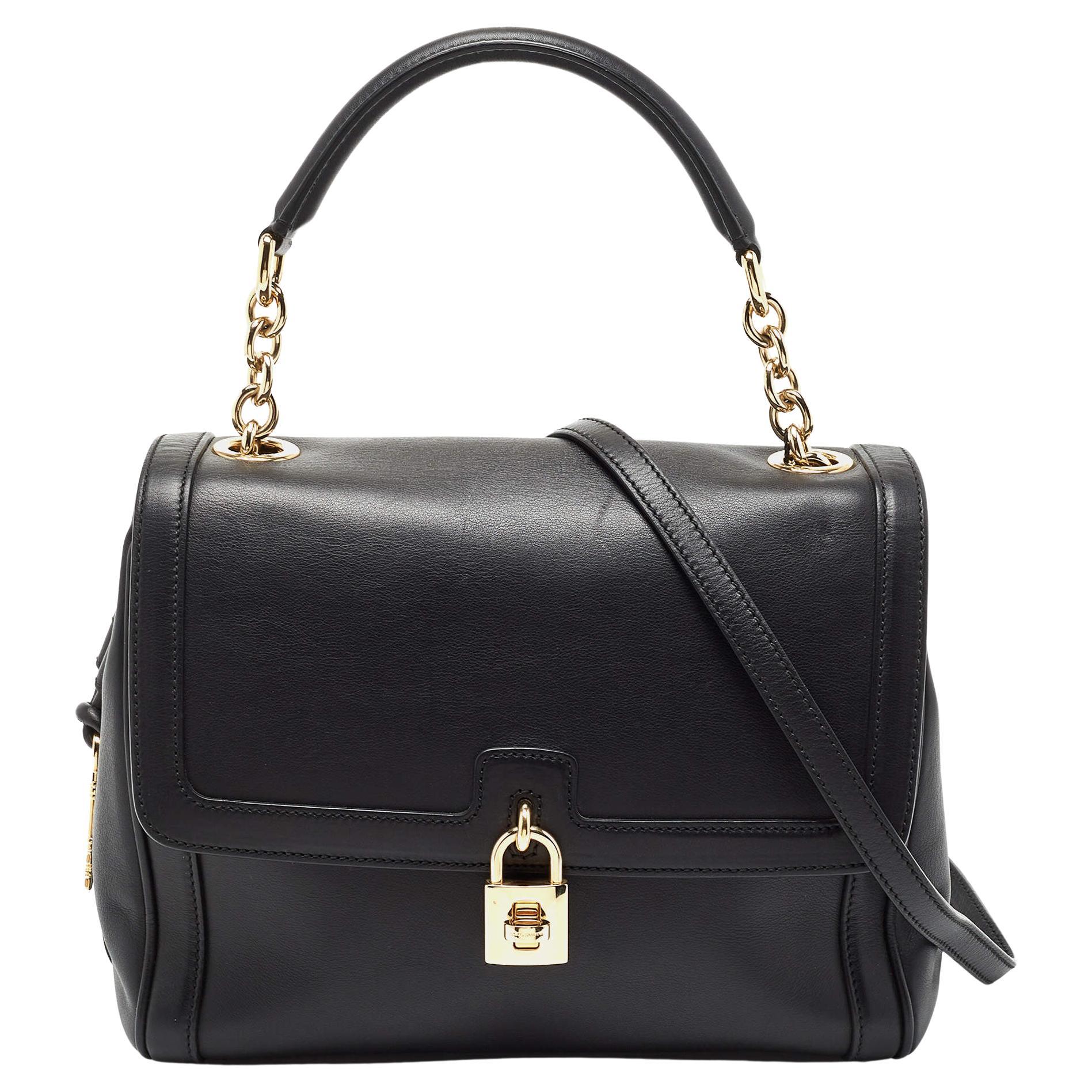 Dolce and Gabbana Black Leather Miss Dolce Top Handle Bag For Sale at ...