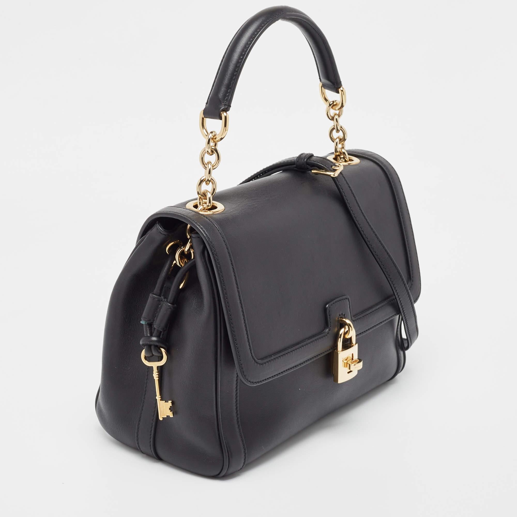 Dolce and Gabbana Black Leather Padlock Top Handle Bag at 1stDibs