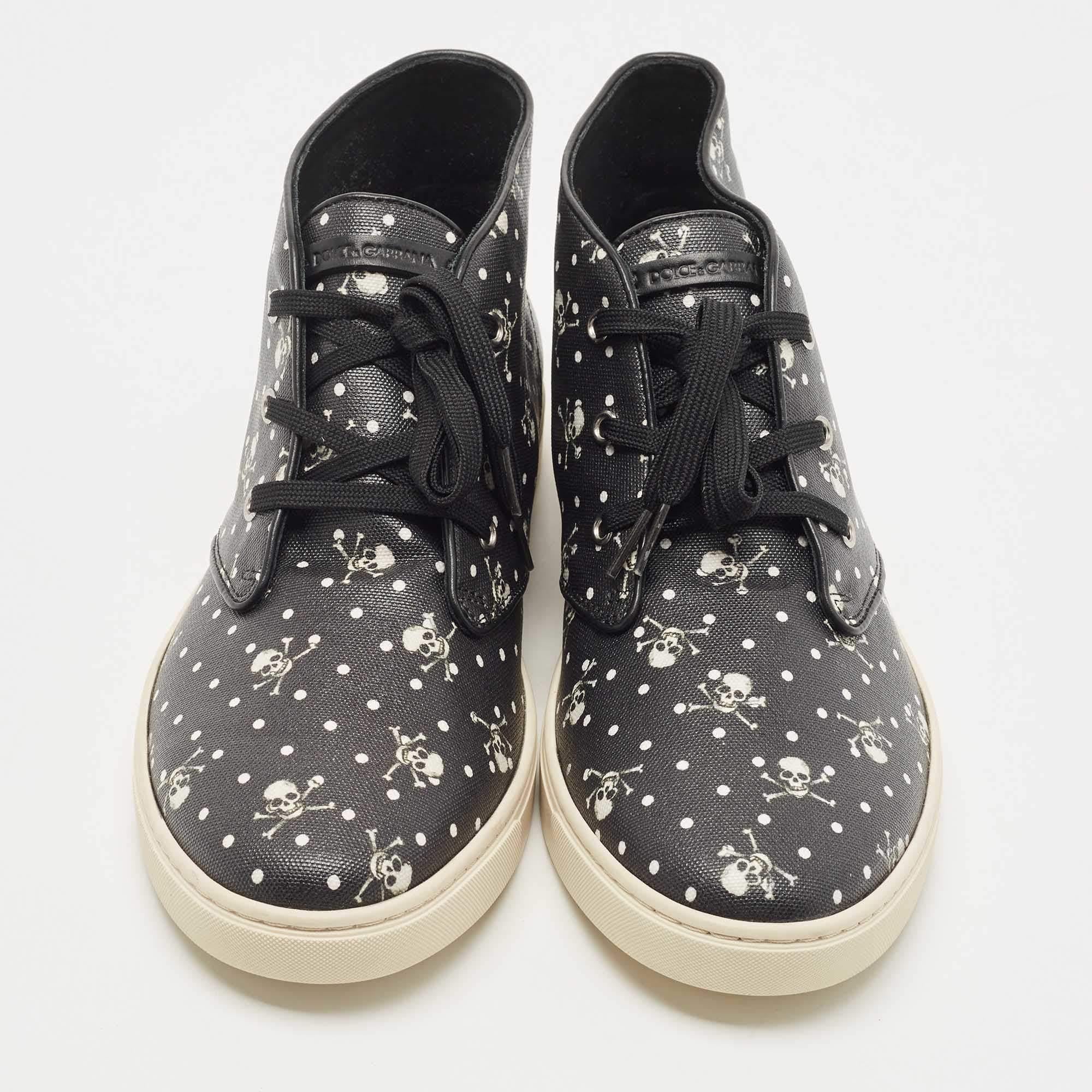 Dolce and Gabbana Black Leather Skull and Canvas Cross Bone Print High ...