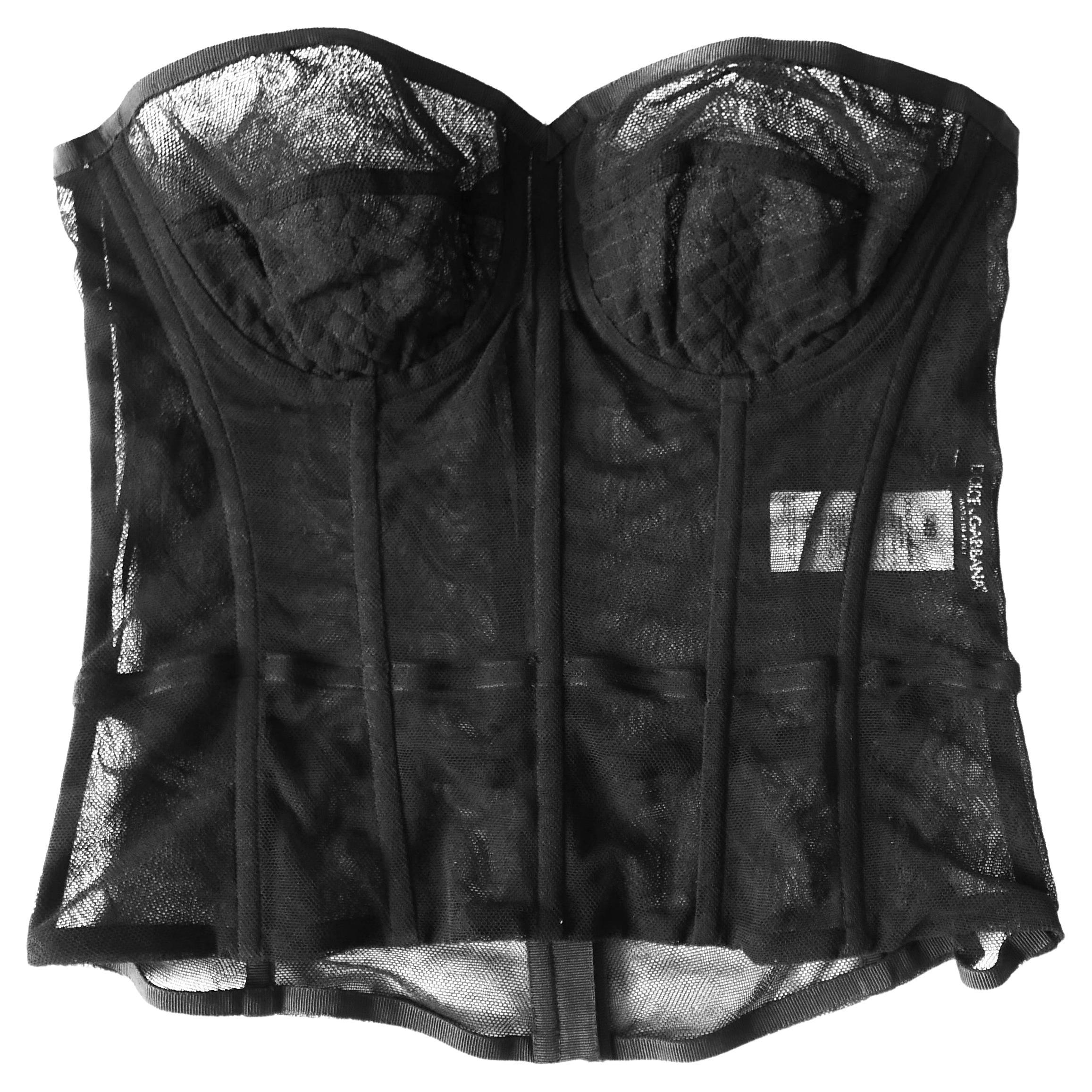 Dolce and Gabbana Black Mesh Corset Bustier Top For Sale at 1stDibs